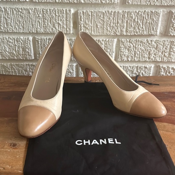 CHANEL | Shoes | Chanel Cap Toe Nude Leather Pumps | Poshmark
